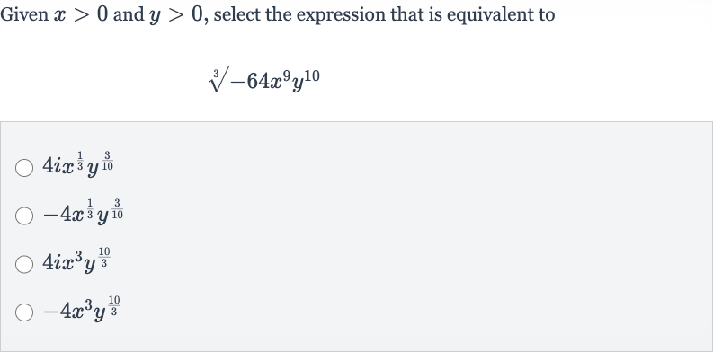 (Solved)-Given x > 0 and y > 0, select the expression that is equiv